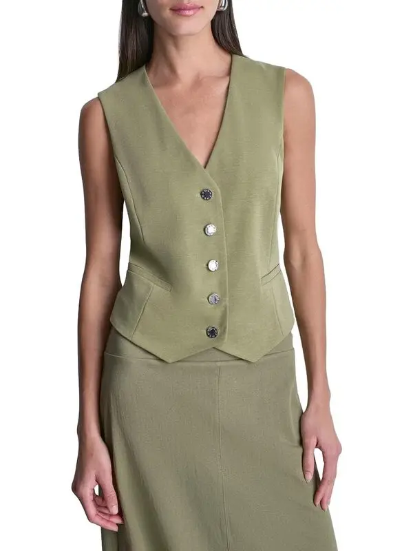 Dkny Cotton Blend Pique Vest - Light Fatigue