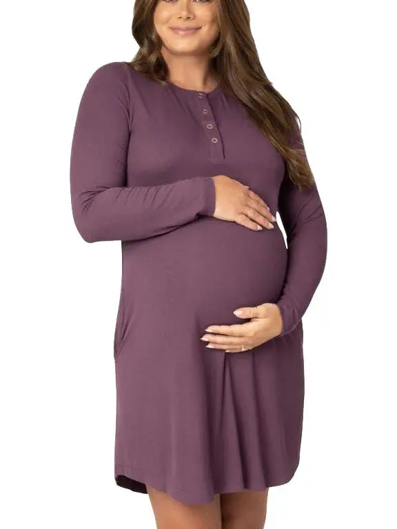 KINDRED BRAVELY Riley Ribbed Maternity & Nursing Nightgown - Burgundy Plum