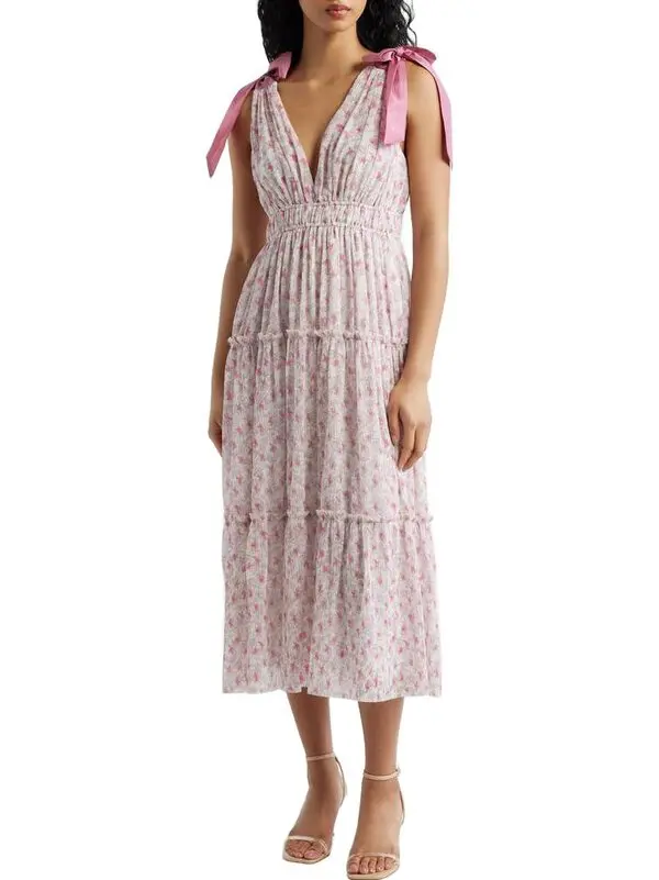 Lulus Floral Tie-strap Midi Dress - Pink Floral
