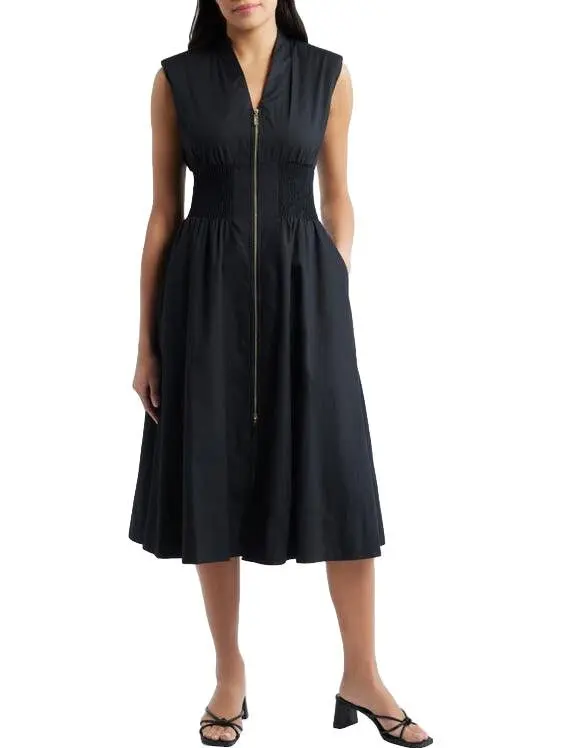 Vince Camuto Sleeveless Cotton Midi Dress - Black