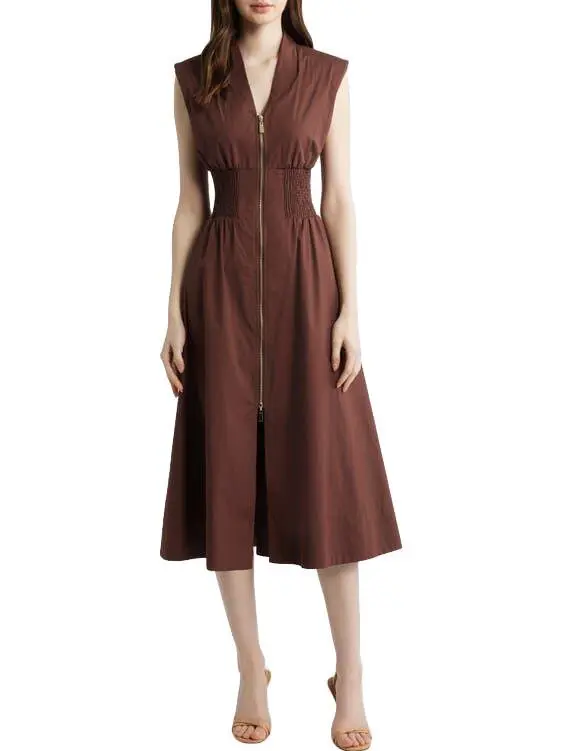 Vince Camuto Sleeveless Cotton Midi Dress - Brown
