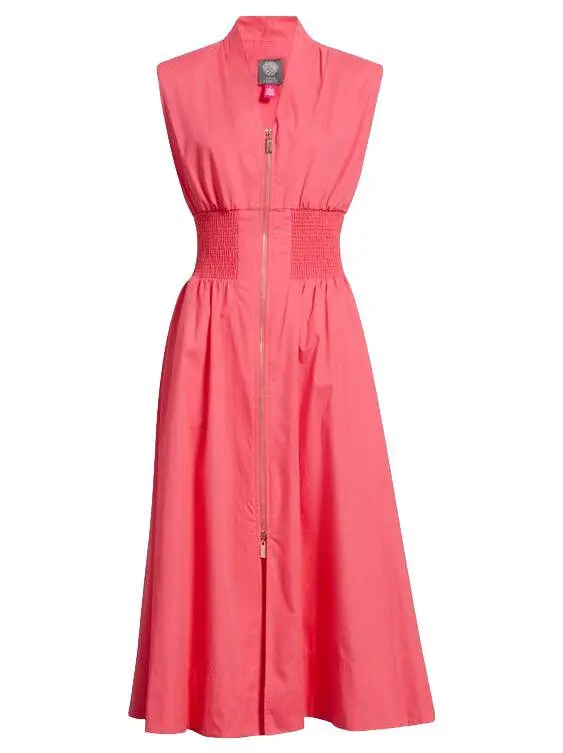 Vince Camuto Sleeveless Cotton Midi Dress - Hot Pink
