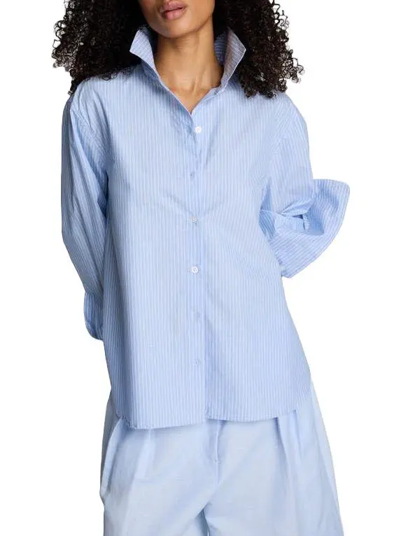 KENNETH COLE Pinstripe Cotton Boyfriend Shirt - Blue Dawn Multi