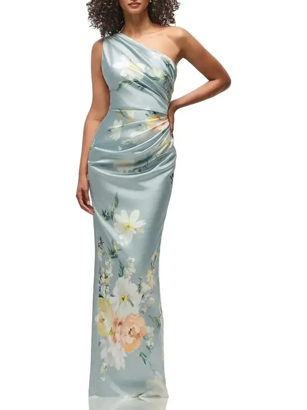 After Six Malin Floral One-shoulder Gown - Mist Multi