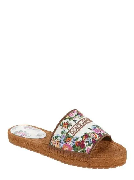 Dolce & Gabbana Floral Embroidered Espadrille Sandal - Bianco/multicolor