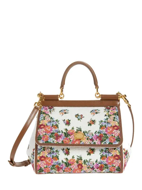 Dolce & Gabbana Medium Sicily Floral Embroidered Handbag - Multicolor/cammello
