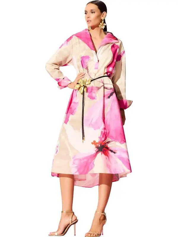 Natori Orchid Cotton Poplin Oversized Shirt Dress - Pink