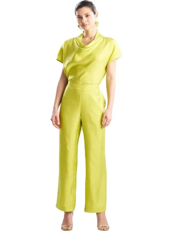 Natori Solid Silk Twill Straight Leg Pants - Yellow