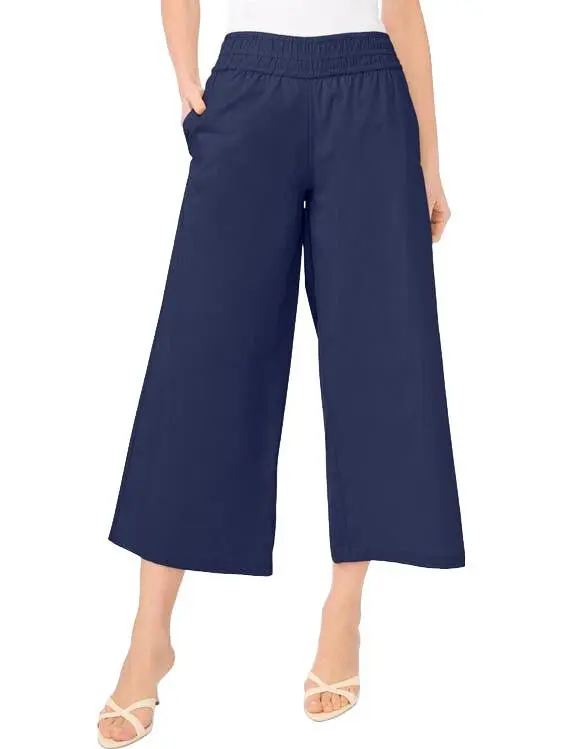 CECE DUPRAZ Smocked Waist Cropped Wide Leg Pants - Classic Navy