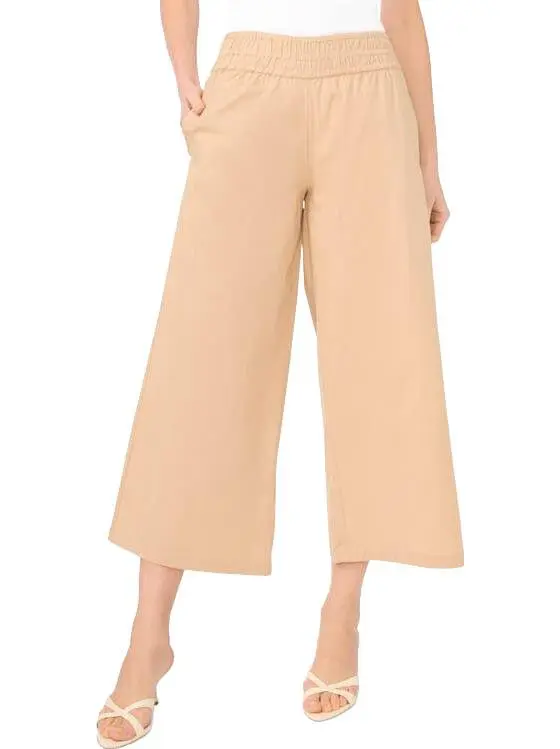 CECE DUPRAZ Smocked Waist Cropped Wide Leg Pants - Toffee