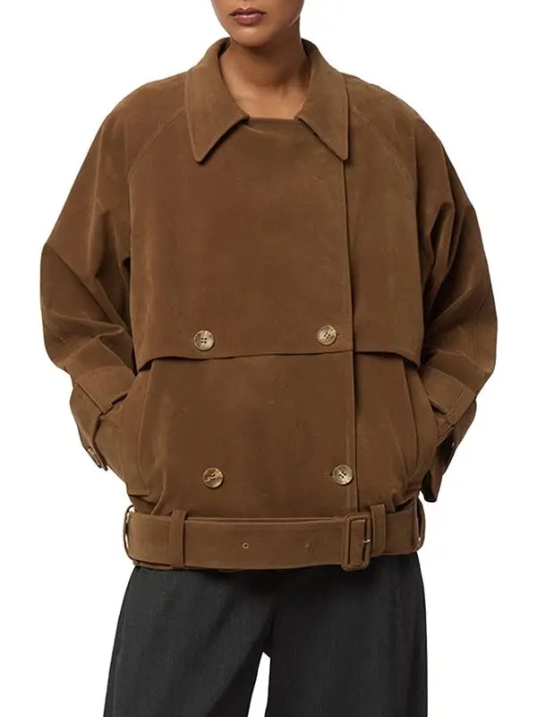 Apparis Gaia Faux Suede Short Trench Coat - Saddle Brown