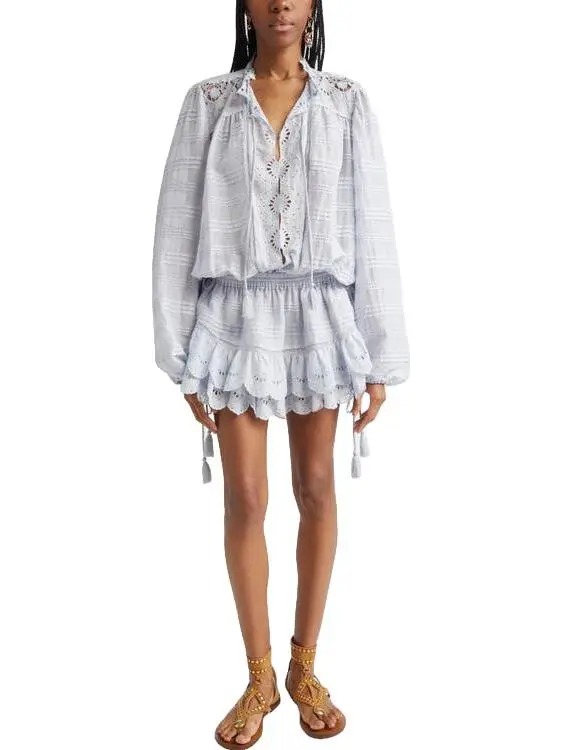 Isabel Marant Eyelet Detail Long Sleeve Cotton Minidress - Light Blue