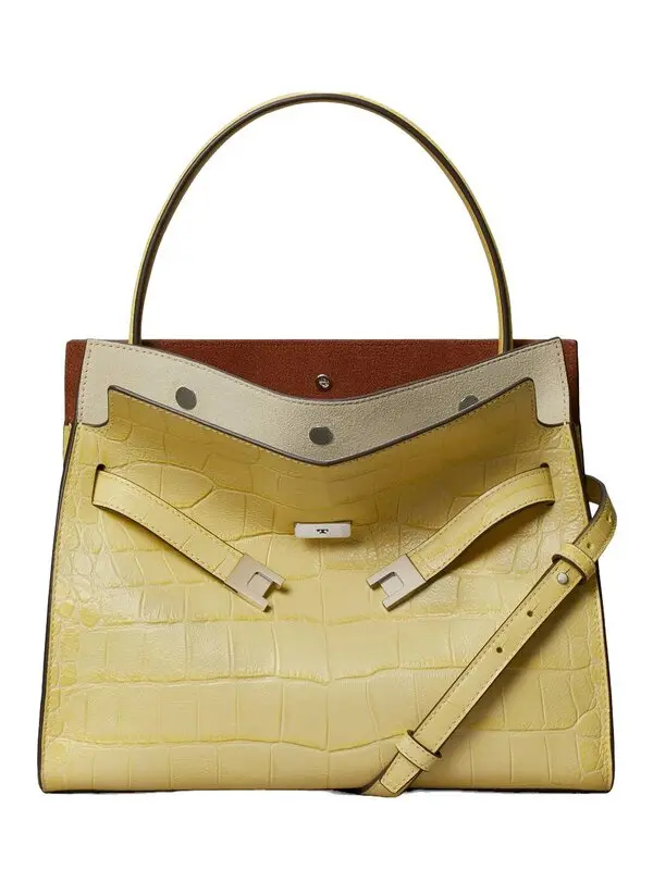 Tory Burch Lee Radziwill Croc Embossed Leather Tote - Yellow Sky