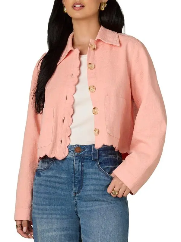 Wit & Wisdom Scallop Detail Cotton Crop Jacket - Papaya