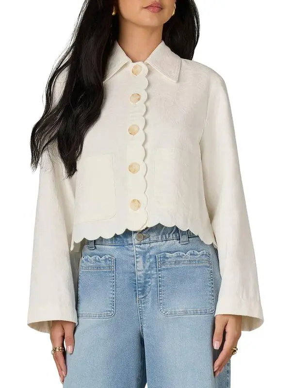 Wit & Wisdom Scallop Detail Cotton Crop Jacket - White