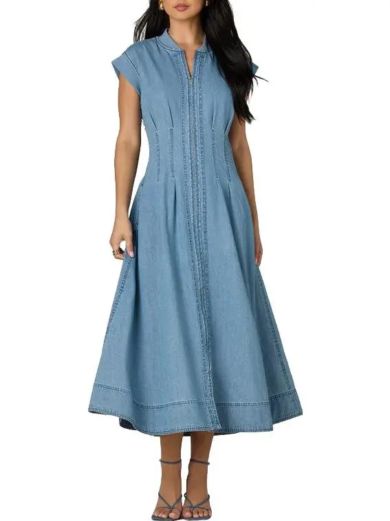 Wit & Wisdom Pleated Denim Maxi Dress - Light Blue