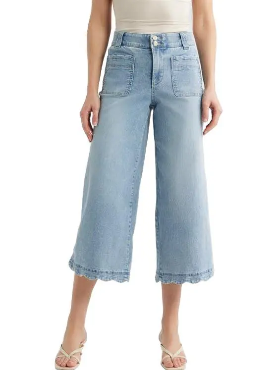 Wit & Wisdom Scallop Patch Pocket High-waist Wide-leg Crop Jeans - Light Blue Artisanal