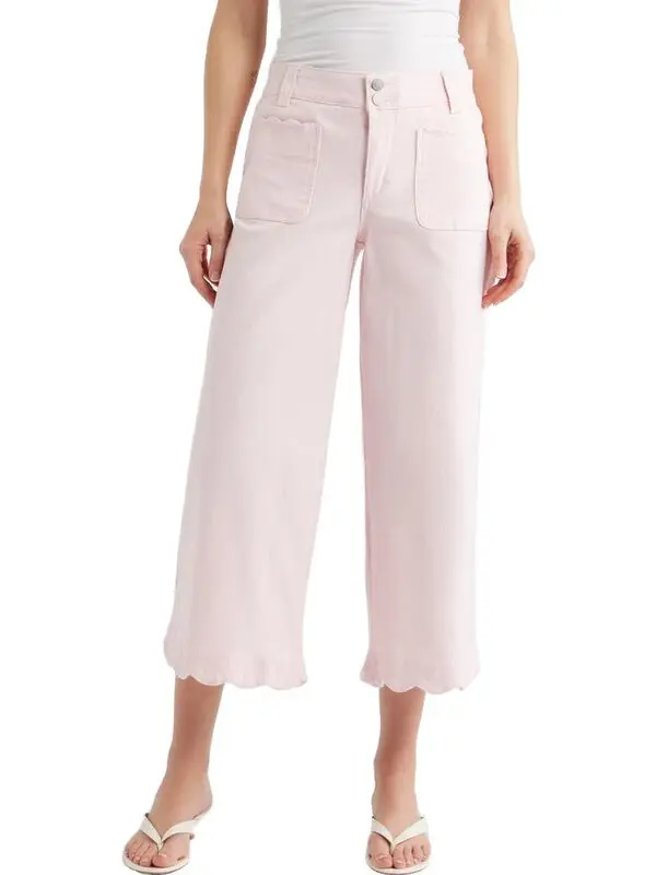 Wit & Wisdom Scallop Patch Pocket High Waist Crop Wide Leg Twill Pants - Ballet Pink