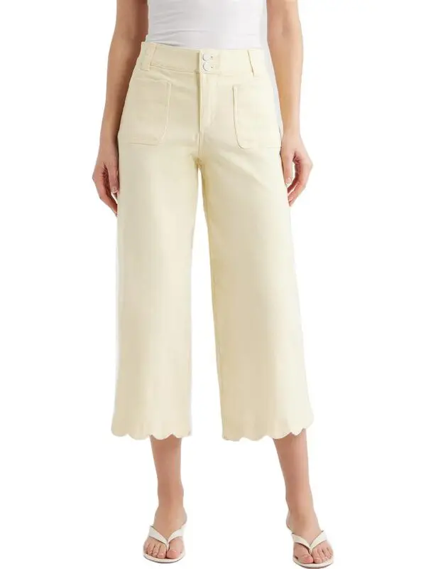 Wit & Wisdom Scallop Patch Pocket High Waist Crop Wide Leg Twill Pants - Lemon Lush
