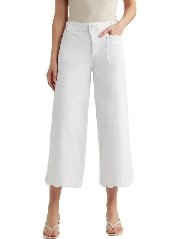 Wit & Wisdom Scallop Patch Pocket High Waist Crop Wide Leg Twill Pants - Optic White
