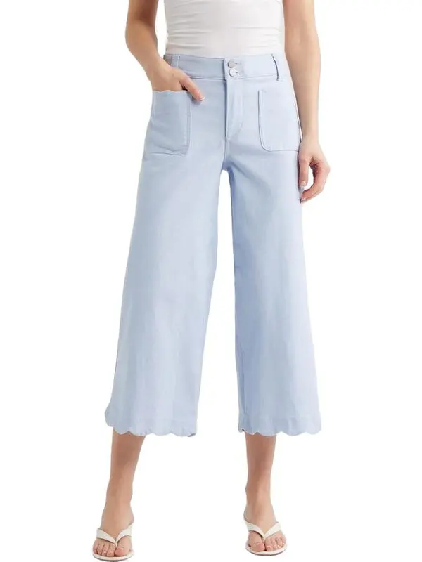 Wit & Wisdom Scallop Patch Pocket High Waist Crop Wide Leg Twill Pants - Periwinkle