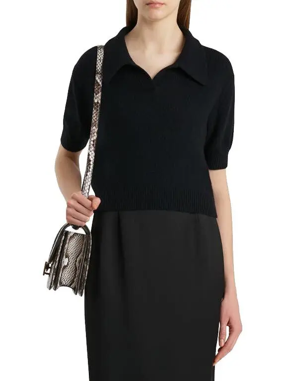 Khaite Leni Stretch Merino Wool & Cashmere Polo Sweater - Black