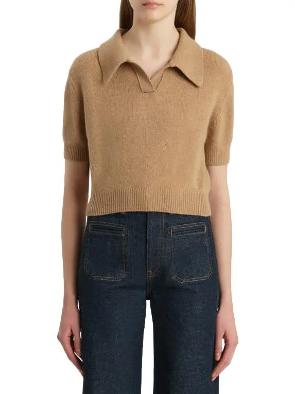 Khaite Leni Stretch Merino Wool & Cashmere Polo Sweater - Camel
