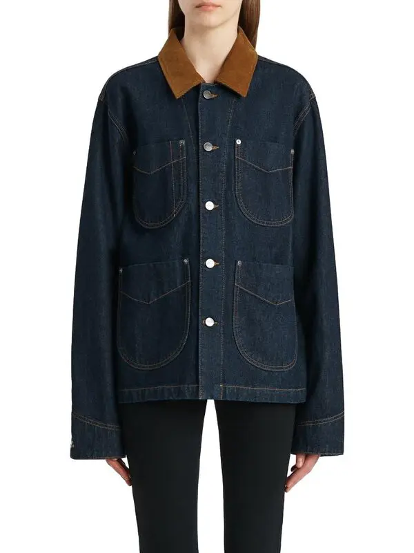 Khaite Wyatt Corduroy-collar Denim Chore Coat - Benson
