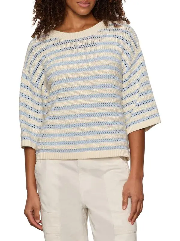 Sanctuary Elle Stripe Crochet Knit Sweater - Blue Aura/collagen White