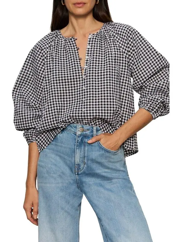 Sanctuary Gingham Button-up Top - Black