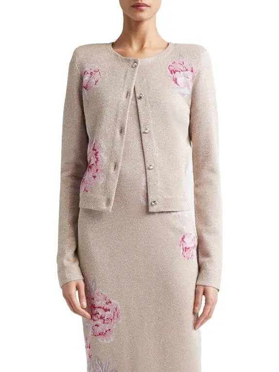 St. John Peony Metallic Jacquard Cardigan - Peony Metallic Multi