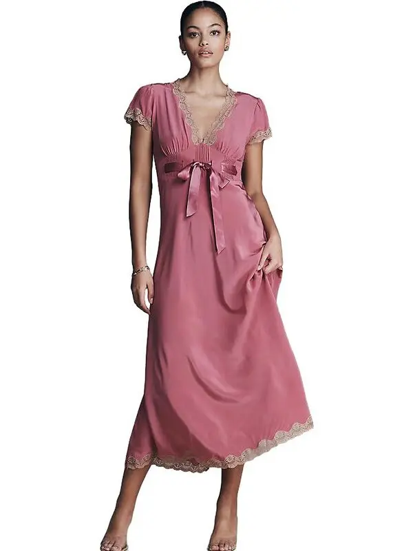 Rixo Marlice Silk Maxi Dress With Bow - Mauve