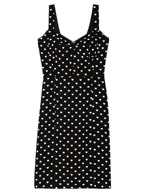The Kooples Heart-print Woven Midi Dress - Black White