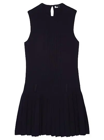 The Kooples Sleeveless Pleated Mini Dress - Dark Navy
