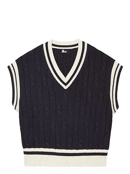 The Kooples Relaxed-fit Knitted Vest - Navy Ecru