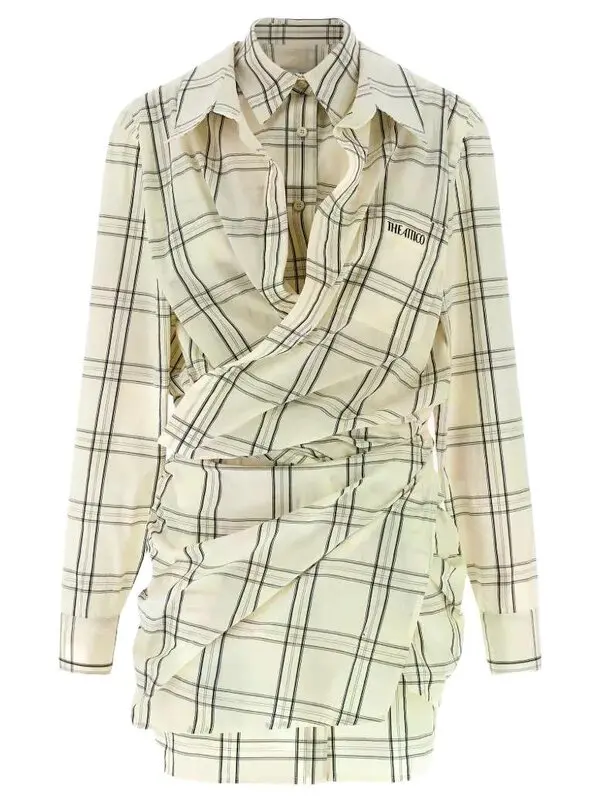 Attico Check-pattern Mini Dress - Neutrals