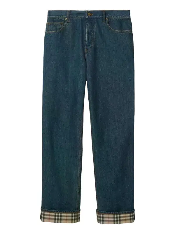 Burberry Straight Jeans With Check Turn-ups - Blue