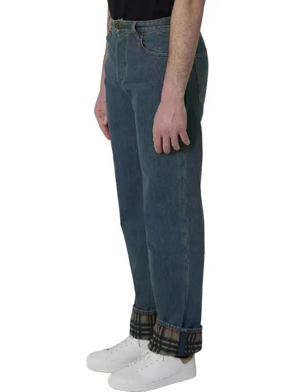 Burberry Straight Jeans With Check Turn-ups - Blue