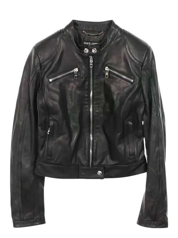 Dolce & Gabbana Zipped Lambskin Biker Jacket - Black