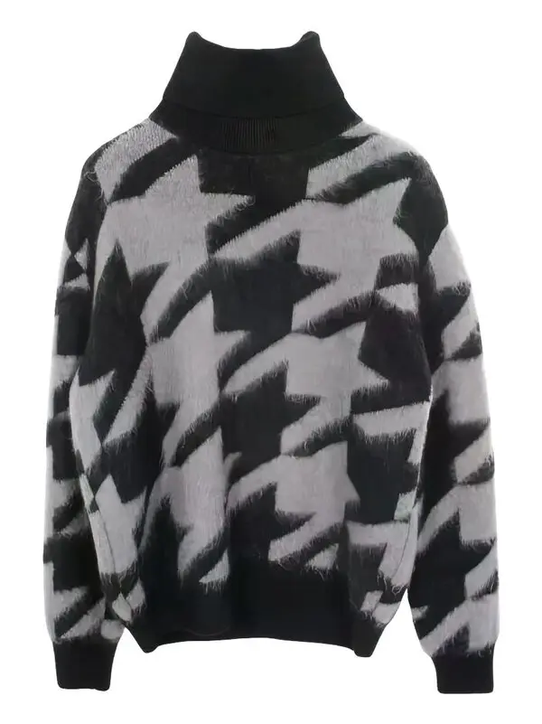 Givenchy 2010s Houndstooth Turtleneck Knitted Sweater - Black
