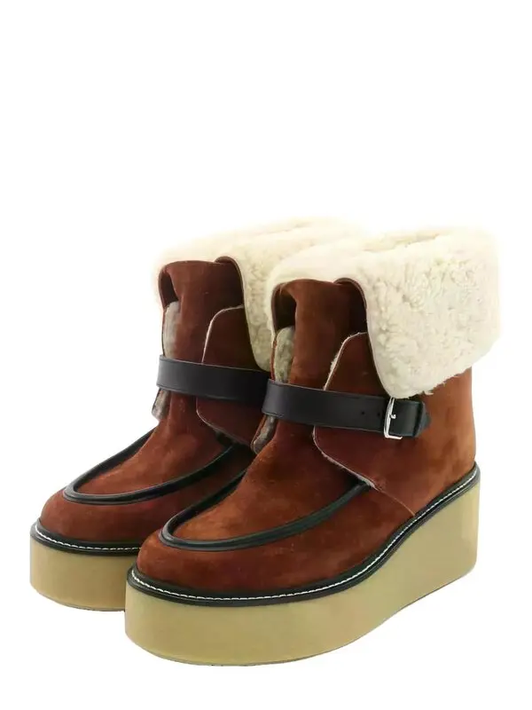 Hermès 2010s Hemisphere Shearling Buckle Boots - Brown