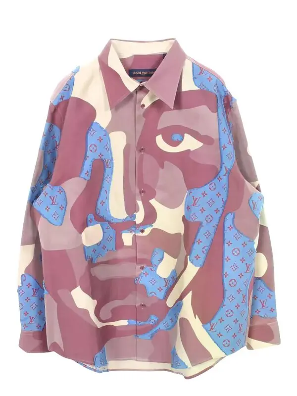 LOUIS VUITTON Printed Cotton Fil Coupe Over Monogram Shirt - Purple