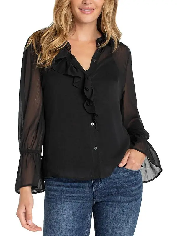 LIVERPOOL Ruffled Front Blouse - Black Print