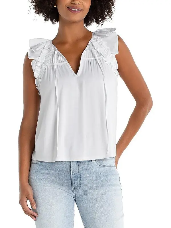 LIVERPOOL Flutter Sleeve Top - White