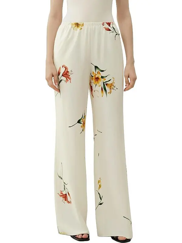 Lilysilk Lily Print Silk Pull-on Pant - Lily White