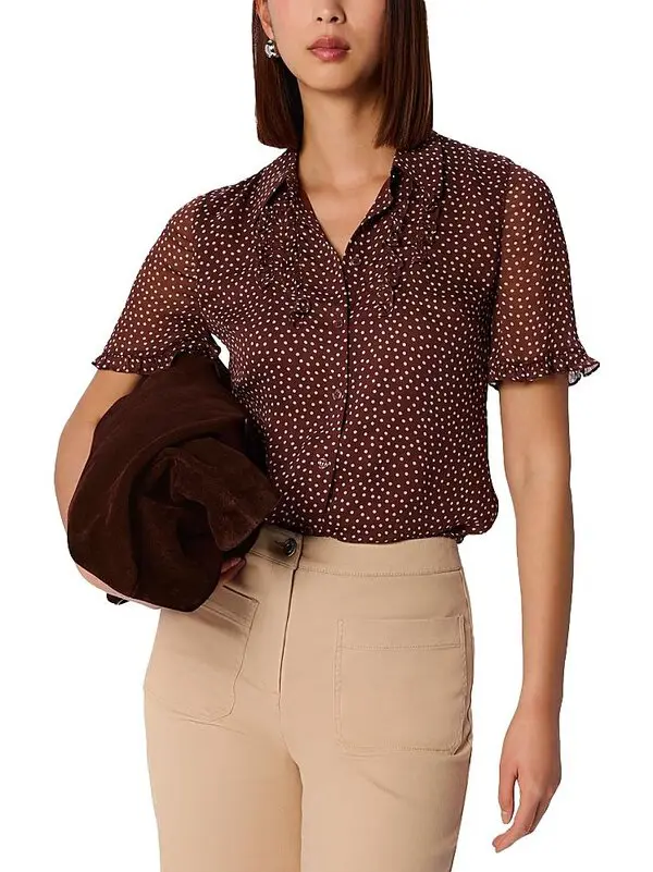 Whistles Polka Dot Sheer Sleeve Shirt - Brown/multi