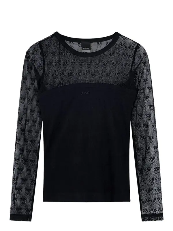 Pinko Love Birds Lace Jersey Sweater - Black