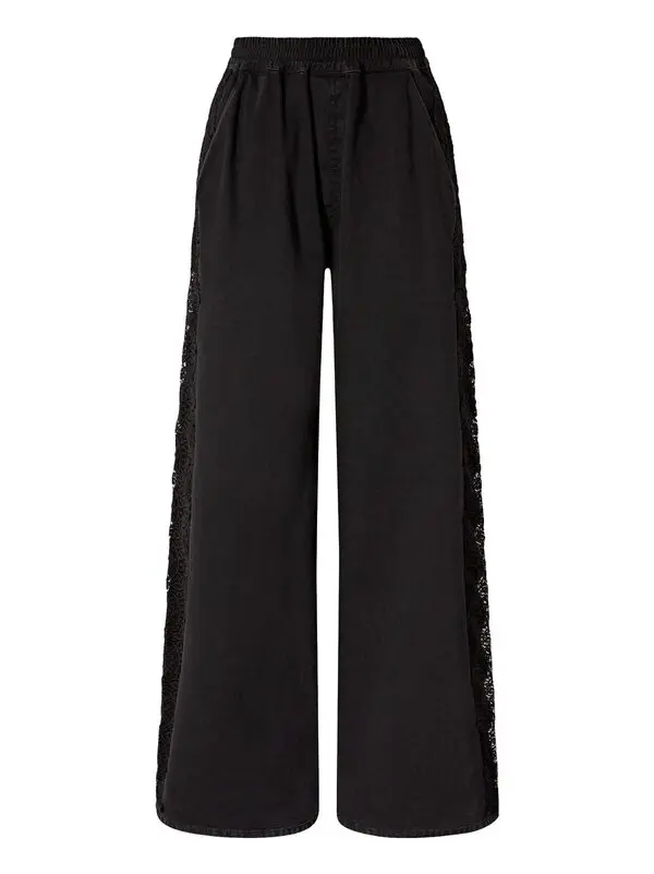 Pinko Denim Trousers With Lace Detail - Black