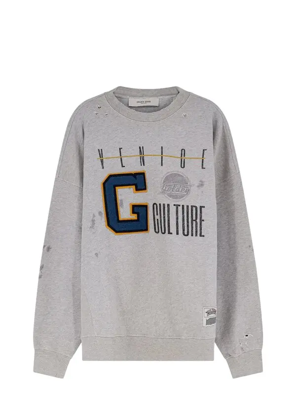 GOLDEN GOOSE Cotton Sweatshirt With Front Print - Grey