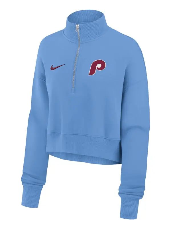 Nike Philadelphia Phillies Phoenix Mlb Cropped 1/4-zip Crew - Blue